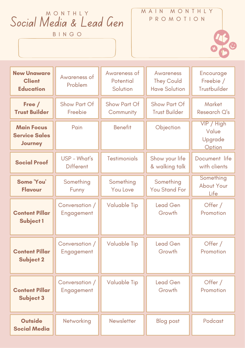 Social Media Bingo Planner - Mummy Whisperer